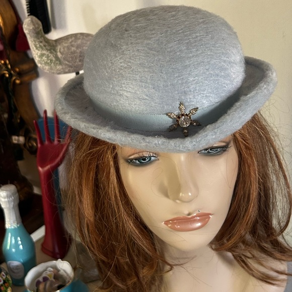 Vintage | Accessories | Vintage Baby Blue Hat With Cristal ...